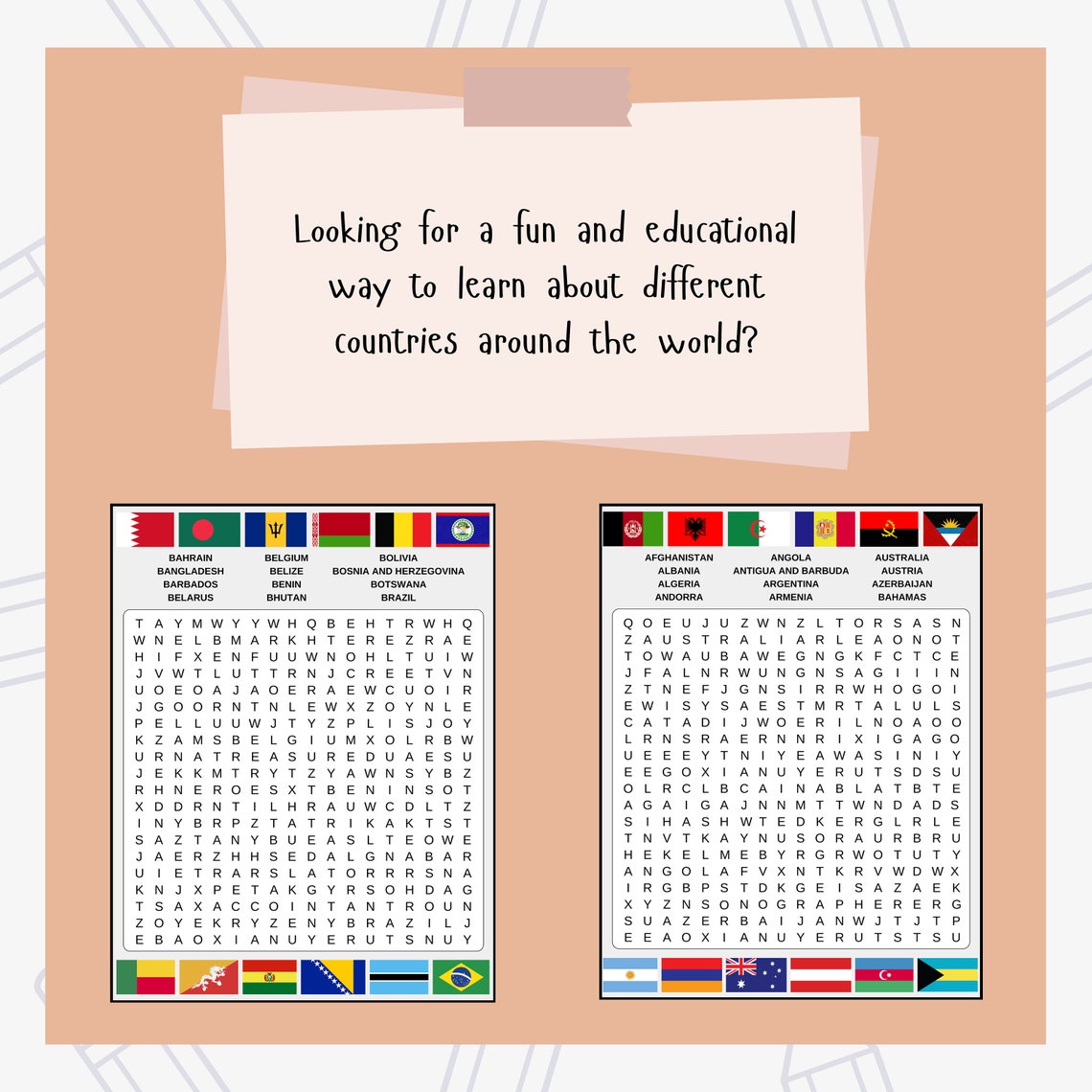 Countries Word Search Puzzles | Around the World Word Search | Country ...