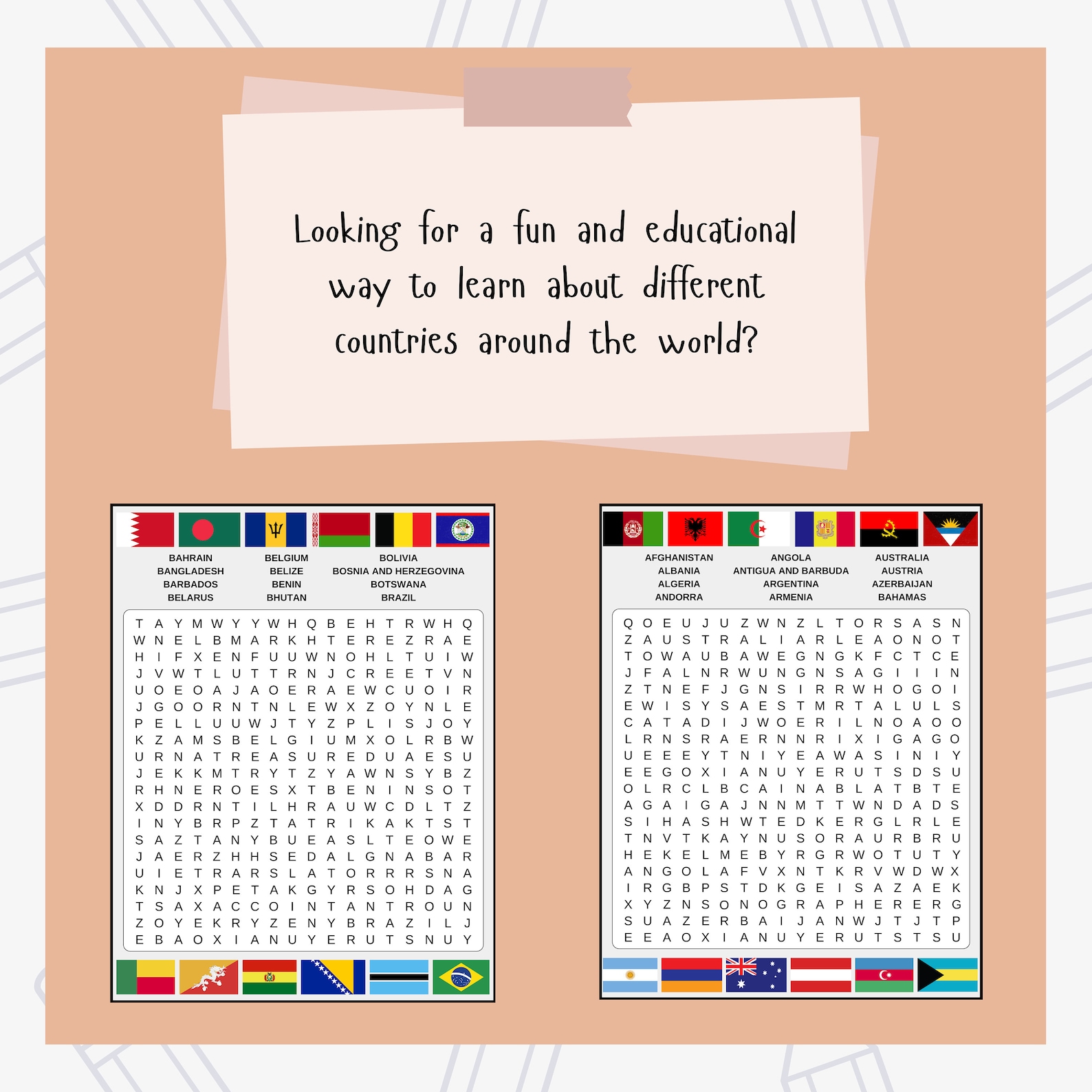 Countries Word Search Puzzles | Around the World Word Search | Country ...