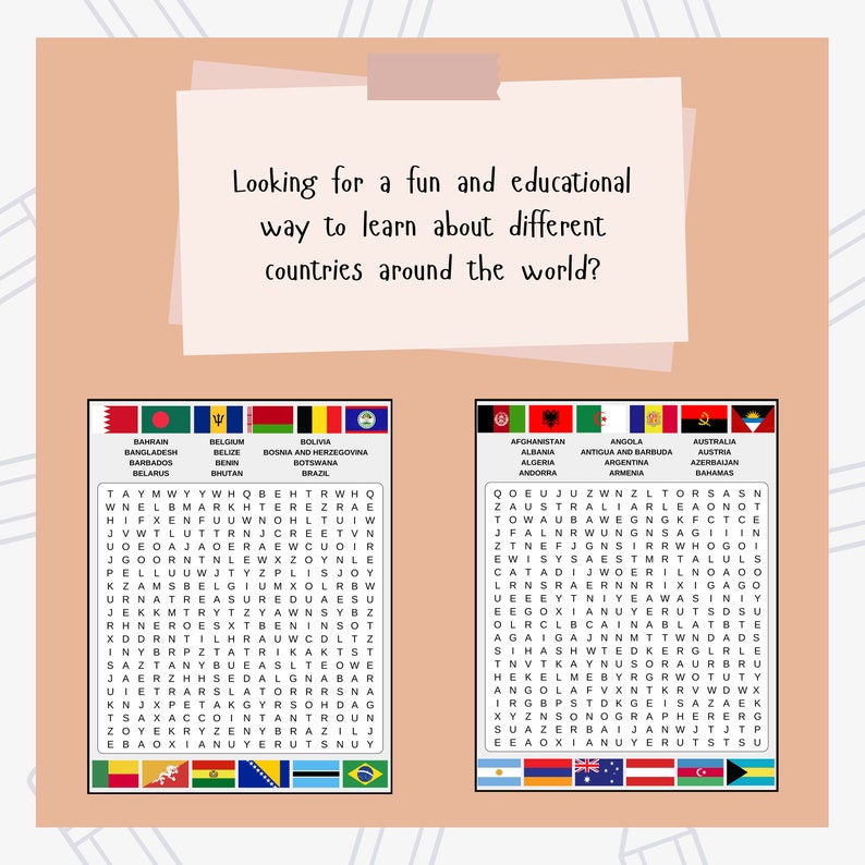 Countries Word Search Puzzles | Around the World Word Search | Country ...