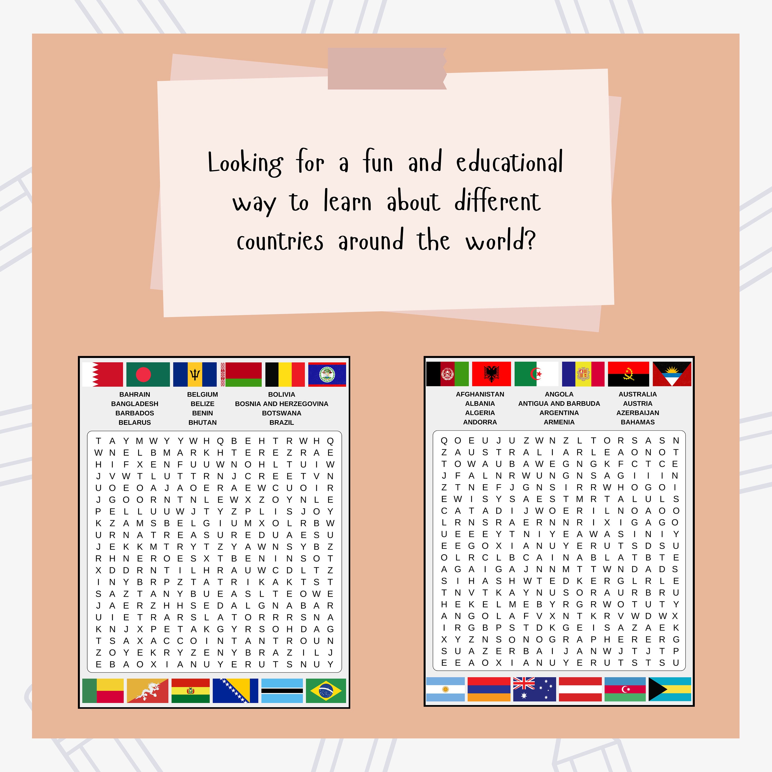 Countries Word Search Puzzles | Around the World Word Search | Country ...