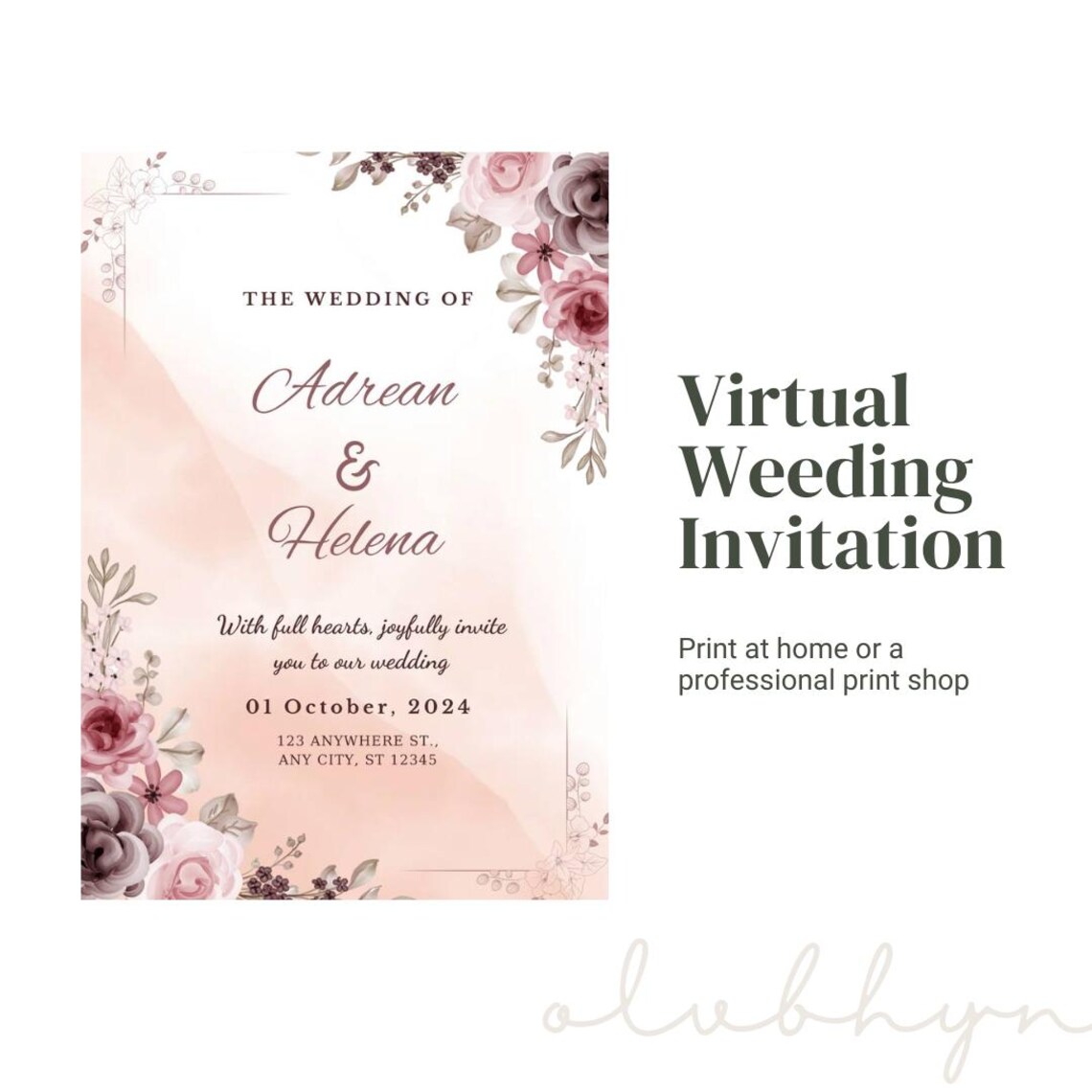 Pastel Flower Wedding Invitation Template, Printable Wedding Invitation ...