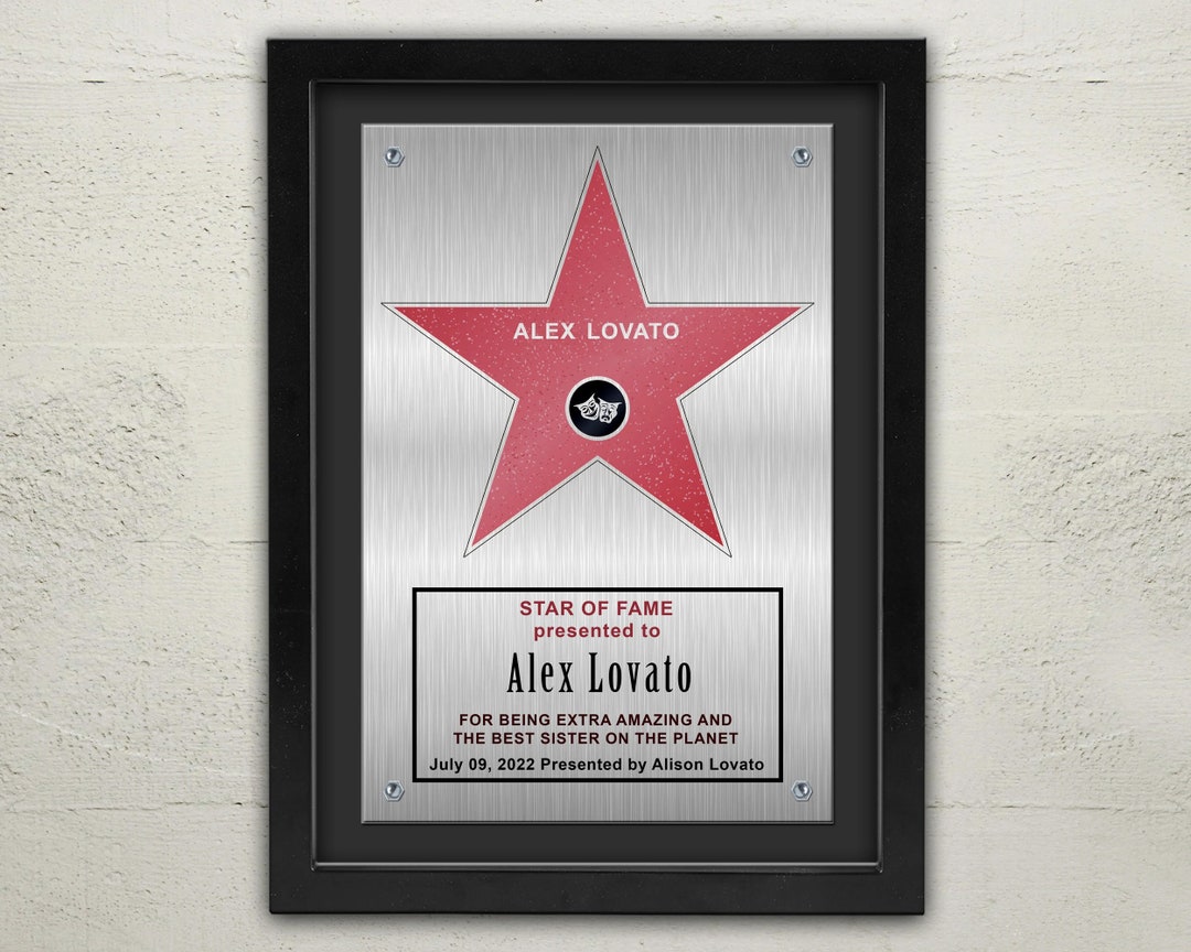 Hollywood Star of Fame Personalized Award Framed Plaque, Walk of Fame ...