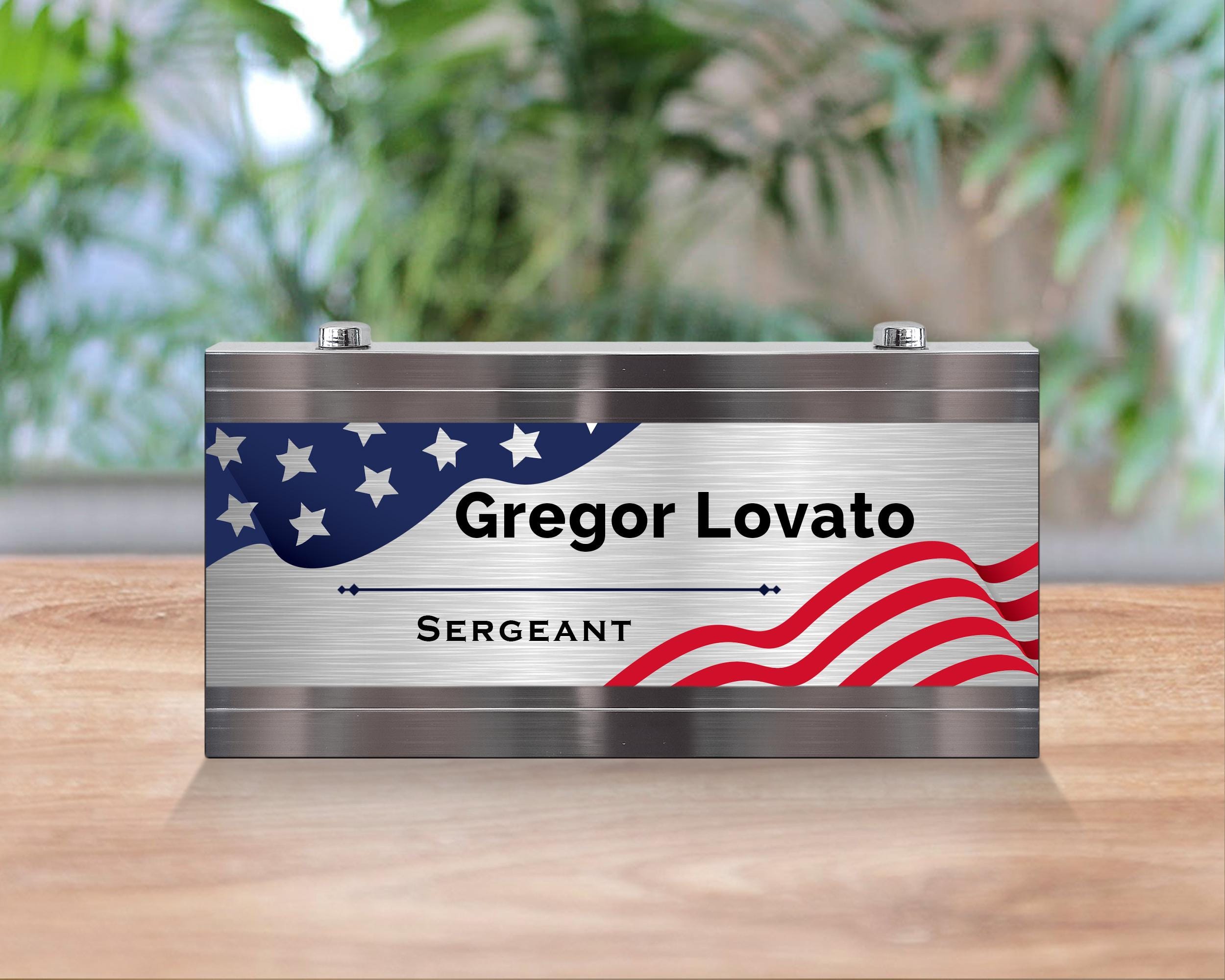 Personalized Name Plate for Desk USA Flag Patriotic Desk Metal Name ...