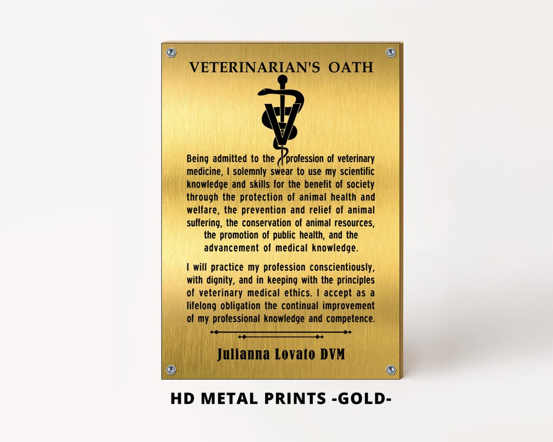 Veterinarian's Oath Metal Plaque: Veterinary Gift - Etsy