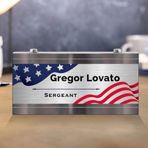 Personalized Name Plate for Desk USA Flag Patriotic Desk Metal Name ...