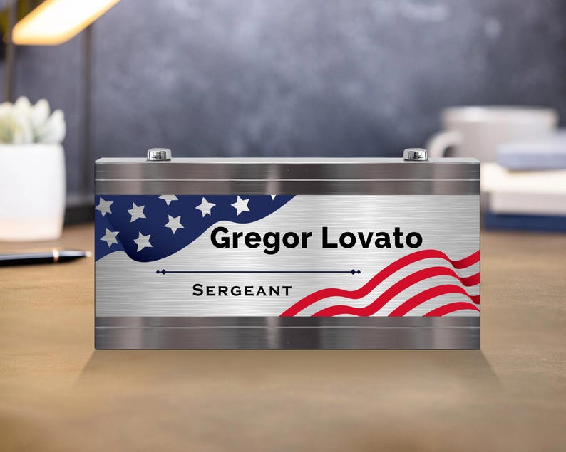 Personalized Name Plate for Desk USA Flag Patriotic Desk Metal Name ...