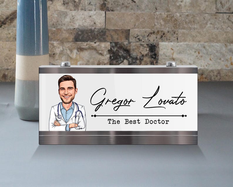 Medical Doctor Desk Name Plate for Men With Cartoon, Doctor Desk Metal ...