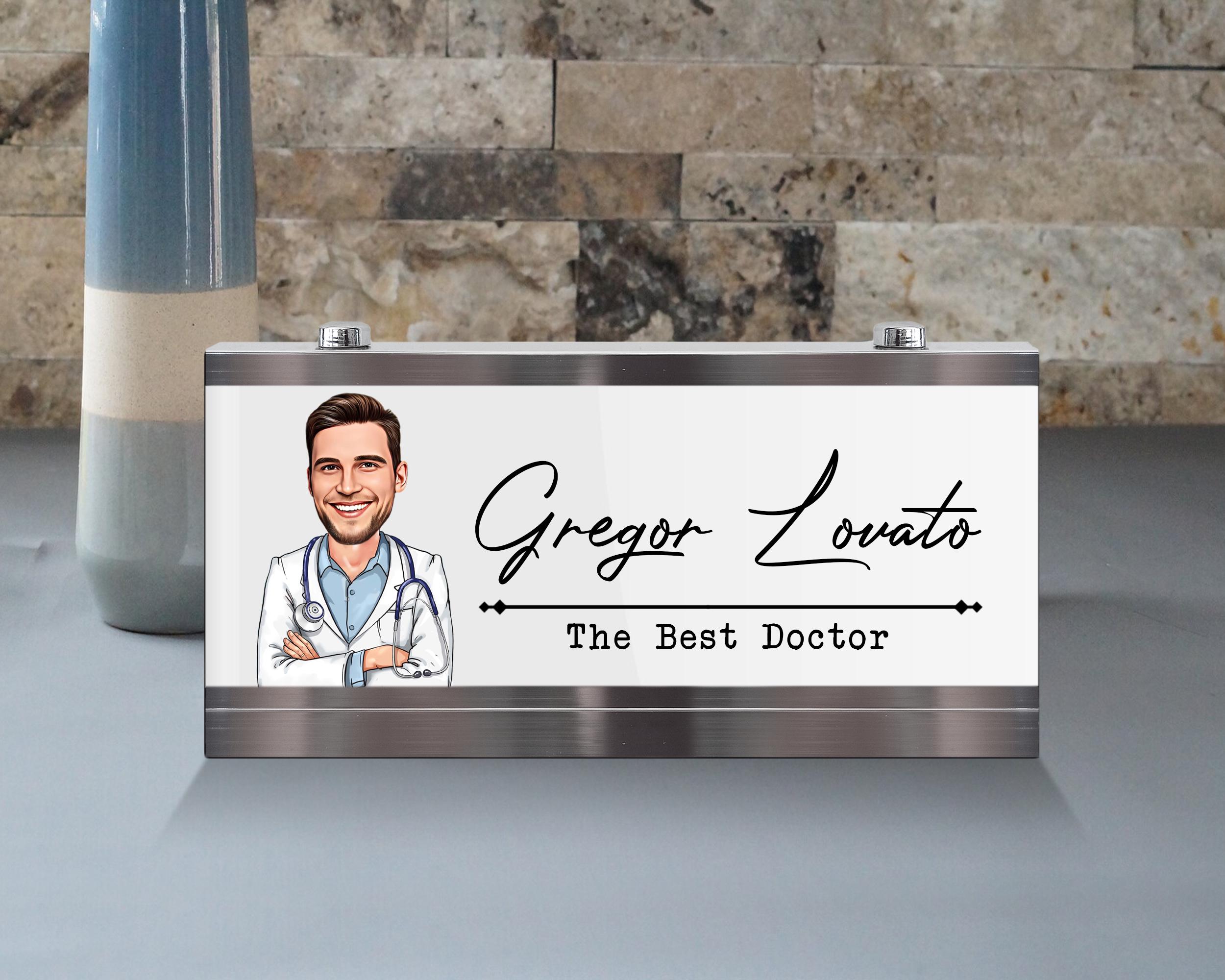 Medical Doctor Desk Name Plate for Men With Cartoon, Doctor Desk Metal ...