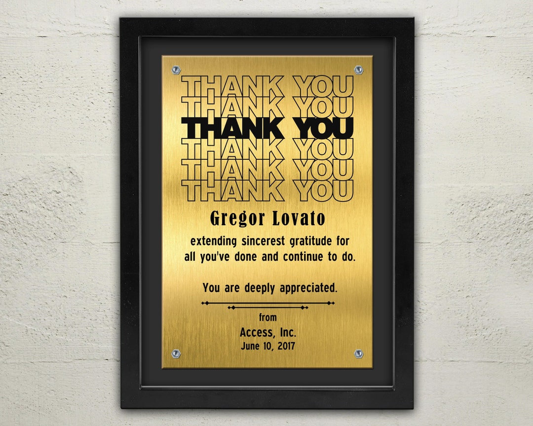 Thank You Gratitude and Appreciation Customizable Award Framed Plaque ...