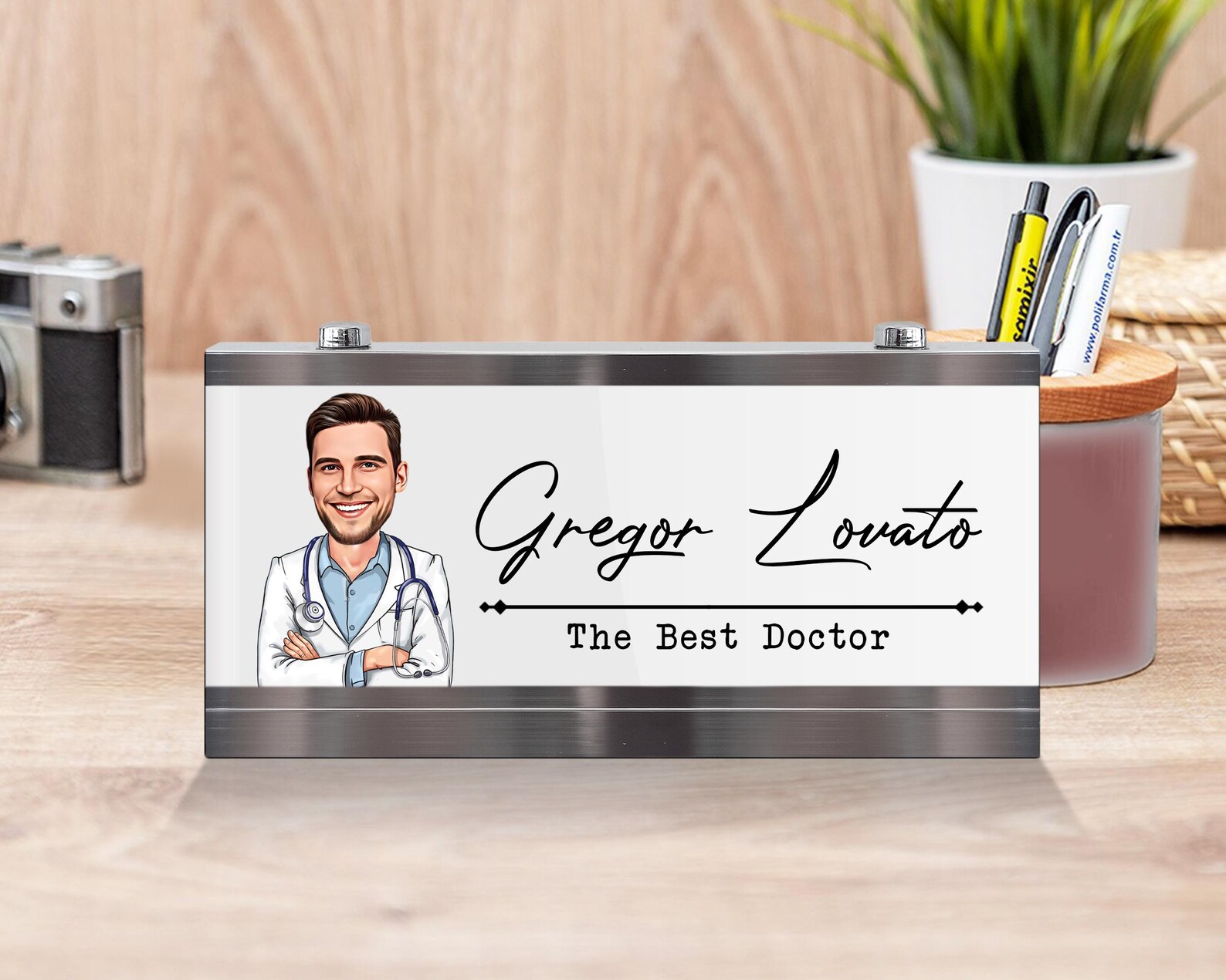 Medical Doctor Desk Name Plate for Men With Cartoon, Doctor Desk Metal ...