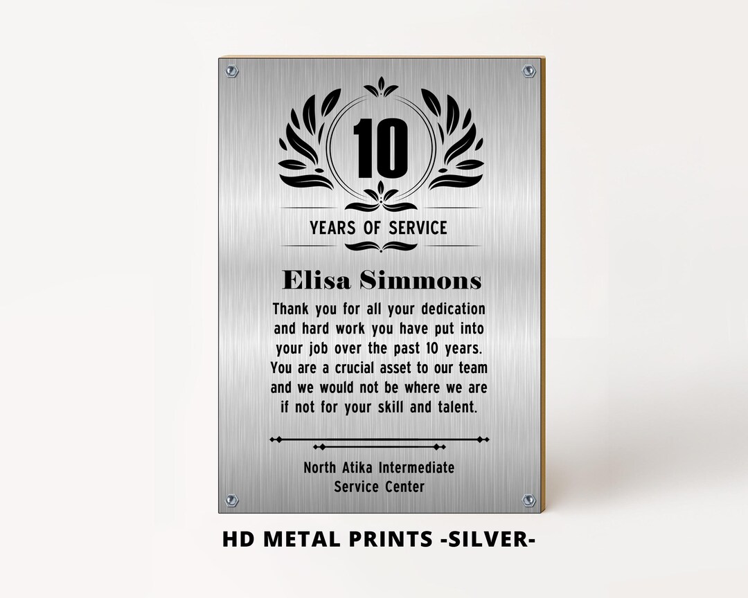 Work Anniversary Metal Plaque: Personalized Employee Recognition Award ...