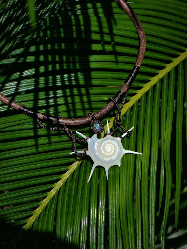 Handcrafted Leather Choker With Natural Shell Sun Pendant and ...