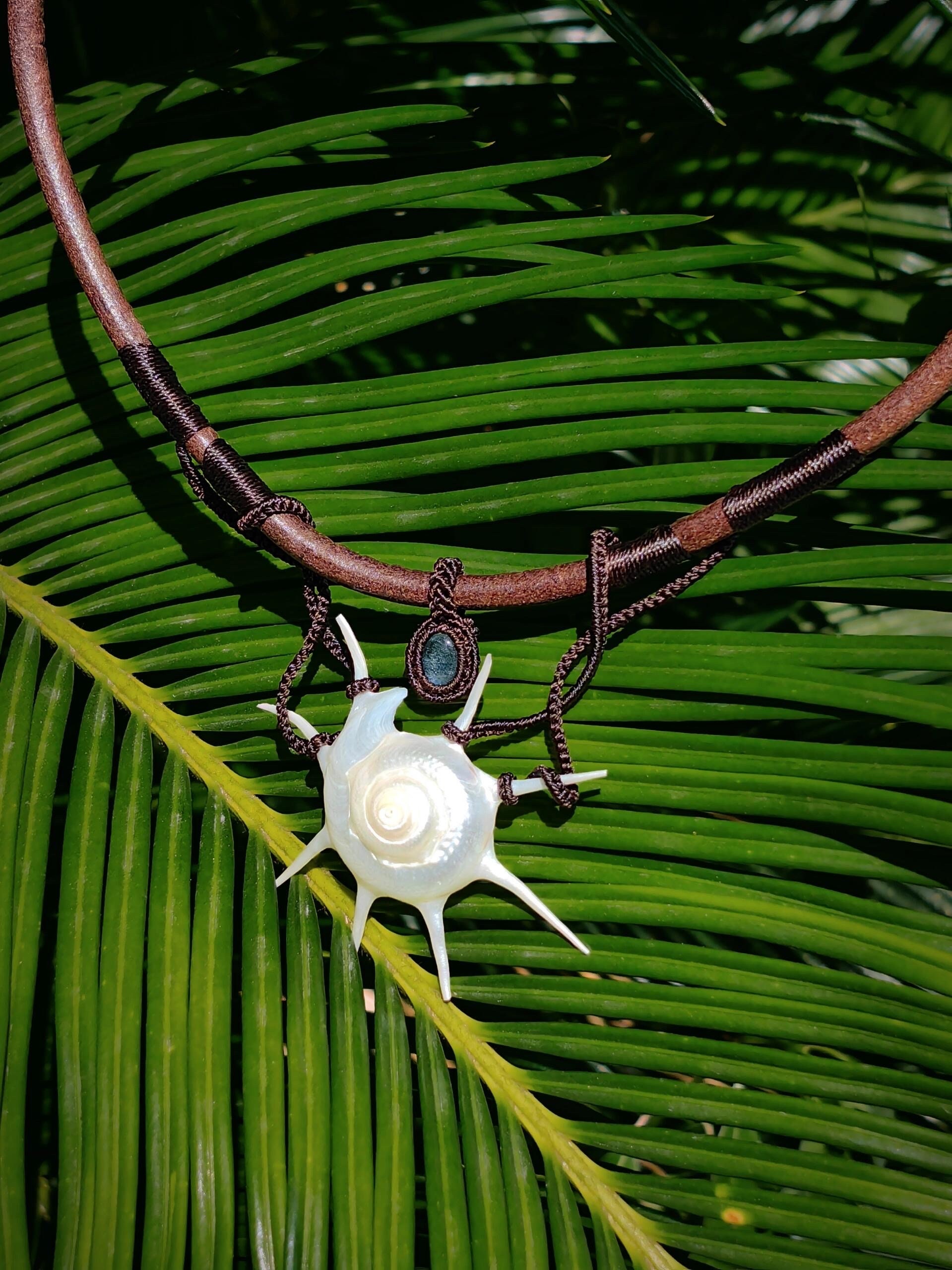 Handcrafted Leather Choker With Natural Shell Sun Pendant and ...