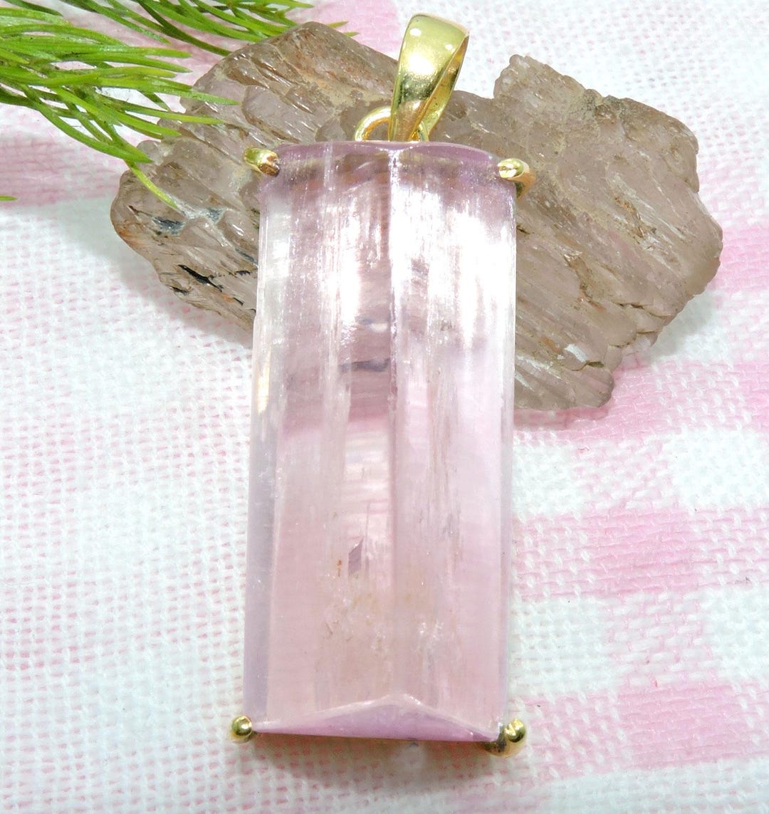 Kunzite Gemstone Pendant, Sterling Silver Gold Rhodium, Pink Kunzite ...