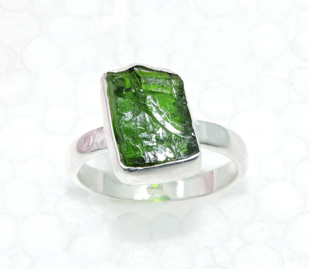 Chrome Diopside Rough Natural Gemstone 925 Sterling Silver Ring, Green ...