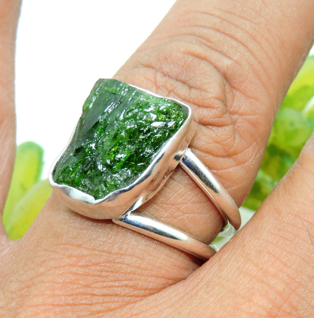 Chrome Diopside Rough Natural Gemstone 925 Sterling Silver Ring, Green ...