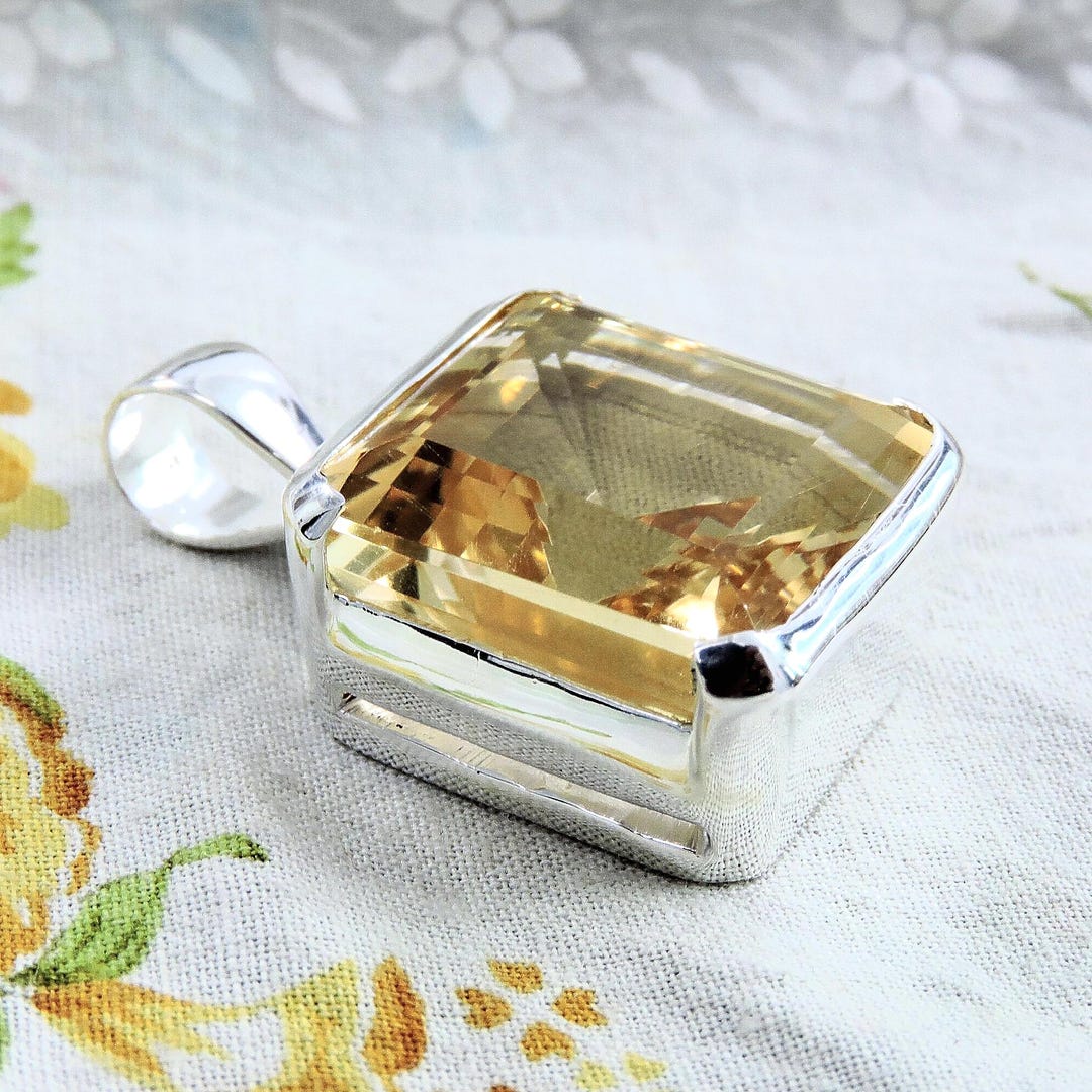 Square Citrine Pendant: 925 Sterling Silver, Genuine Gemstone - Etsy