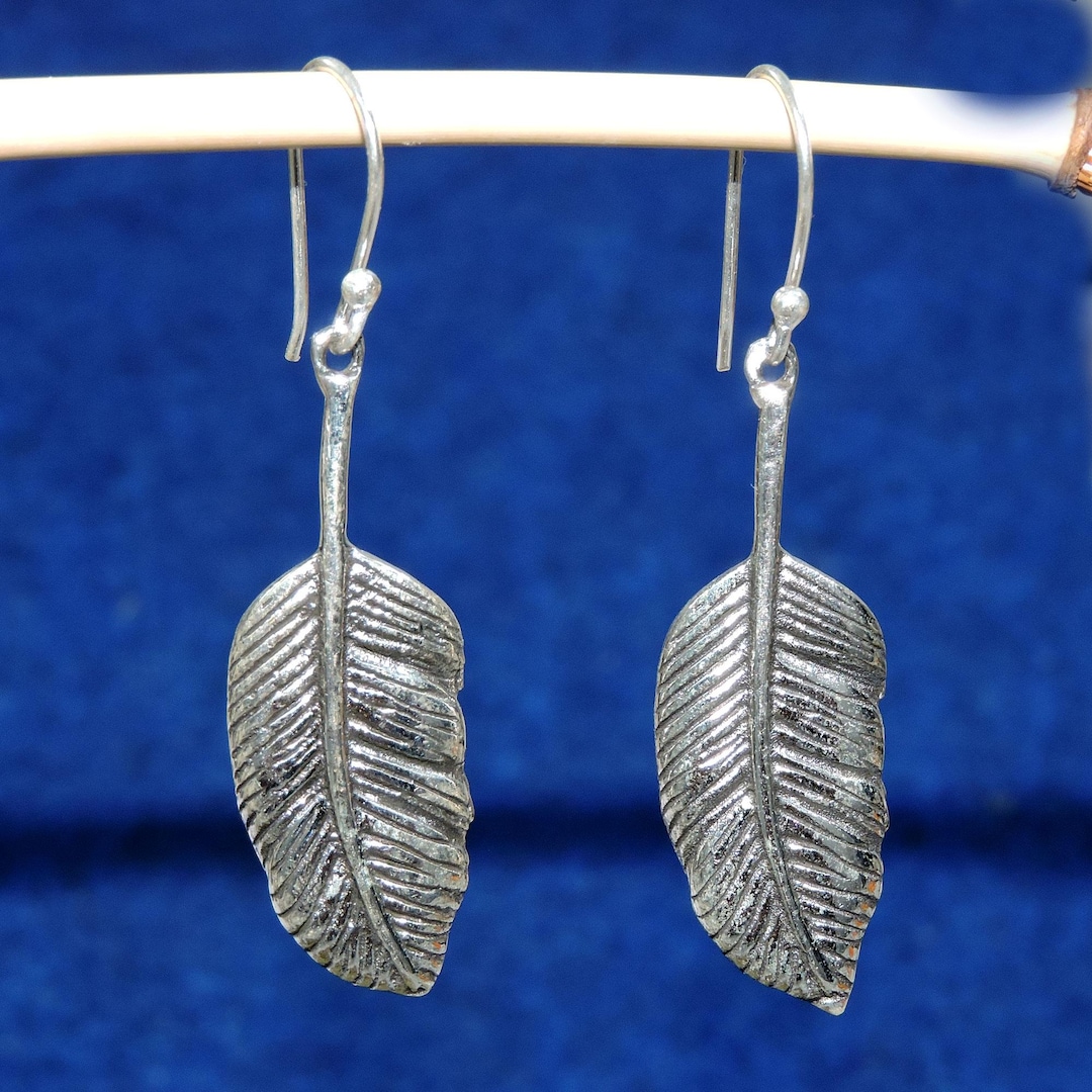 Solid Sterling Silver Handmade Leaf Design Dangle Earrings - Etsy