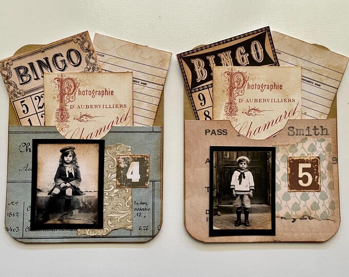 Set of 2 Handmade Vintage Style Altered Pockets With Ephemera for ...