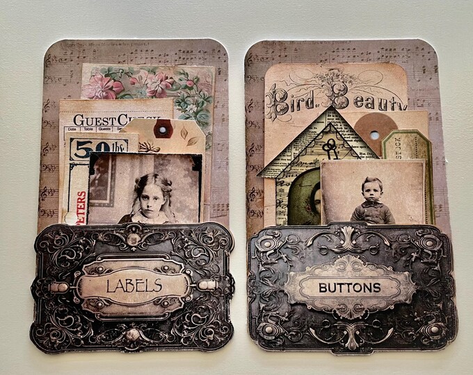 Set of 2 Handmade Vintage Style Pockets With Ephemera for Journals ...