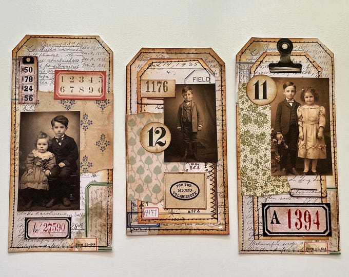 Set of 3 Handmade Vintage Style Altered, Collaged Tags for Journals ...