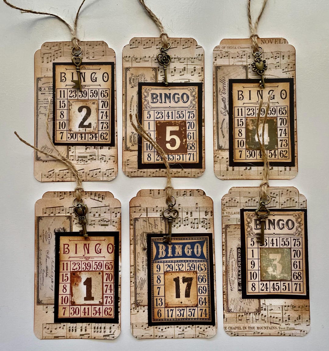 Set of 6 Handmade Vintage Style Layered Tags With Key Charms for ...