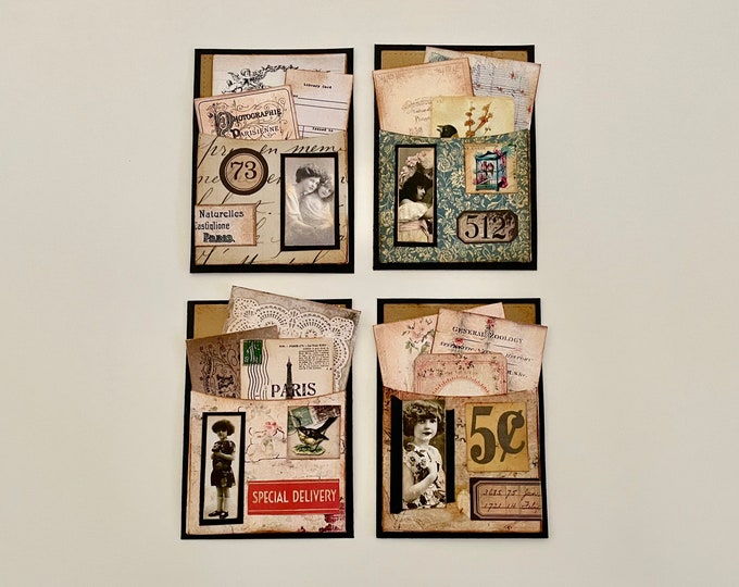 Set F 4 Handmade Vintage Flea Market Style Pockets With Ephemera for ...