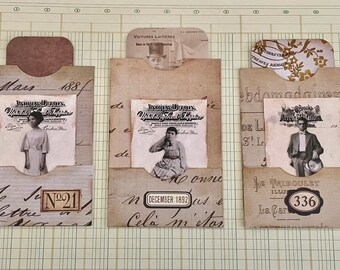 Set F 4 Handmade Vintage Flea Market Style Pockets With Ephemera for ...