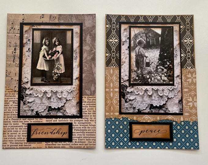 Set of 2 Fun Vintage Style Altered Post Cards for Journals, Greeting ...