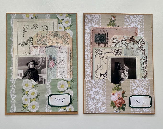 Set of 2 Handmade Vintage Style Pockets With Ephemera for Journals and ...