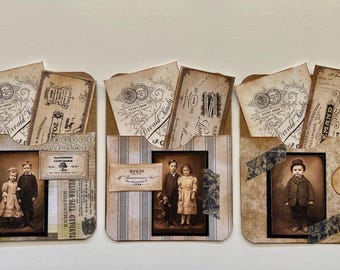 Set of 3 Handmade Vintage Style Altered Pockets With Library Cards for ...