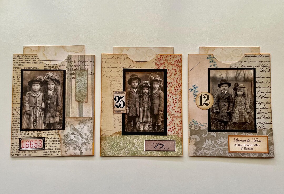 Set of 3 Handmade Vintage Style Altered Pockets With Library Cards for ...