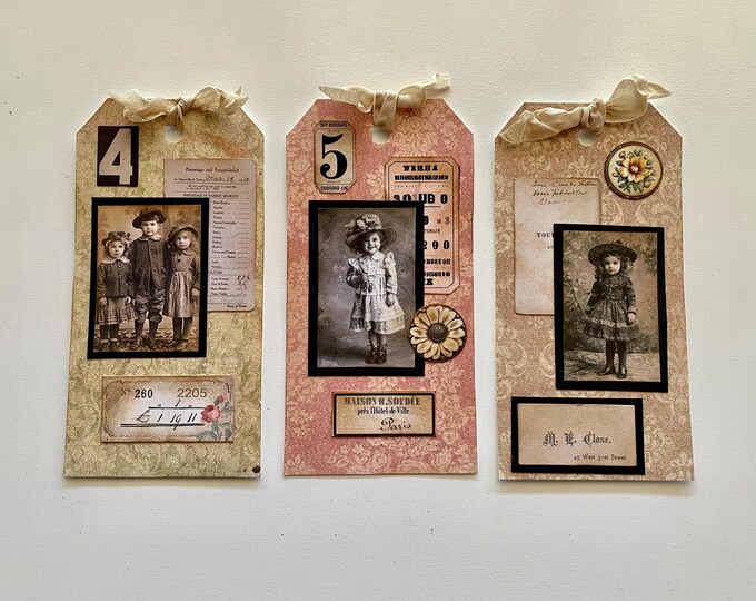 Set of 3 Handmade Vintage Style Altered Tags for Journals, Scrapbooks ...