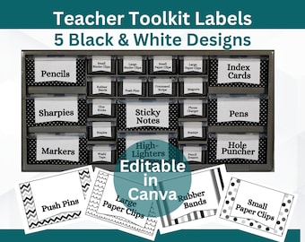 Black and White Teacher Tool Box Labels, Black and White Classroom ...