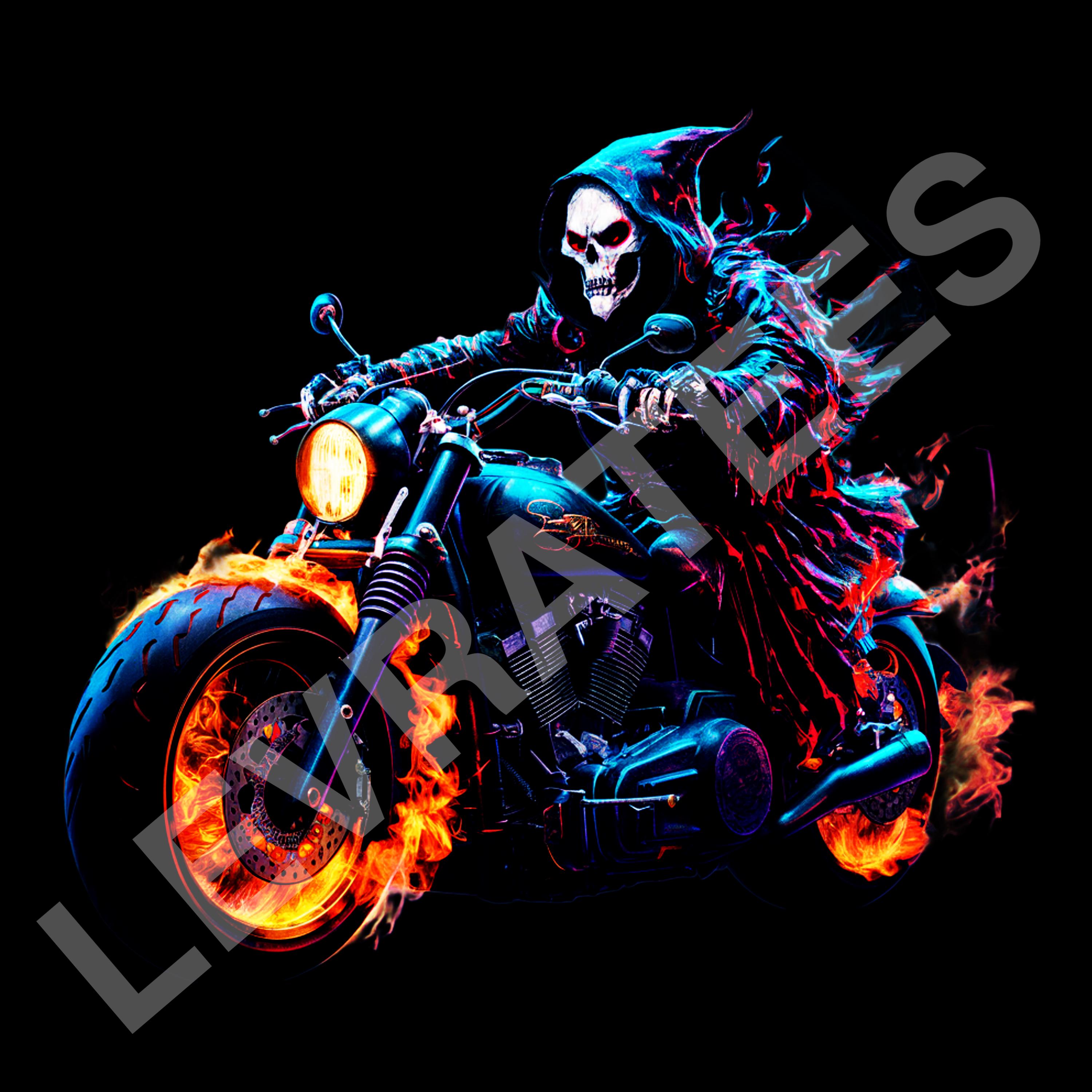 Grim Reaper Motorcycle Rider on Fire Stunning Brilliant Design, 300 Dpi ...