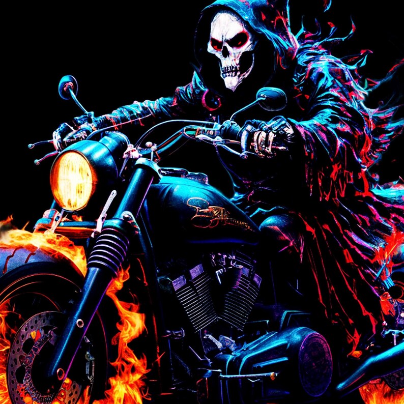 Grim Reaper Motorcycle Rider on Fire Stunning Brilliant Design, 300 Dpi ...