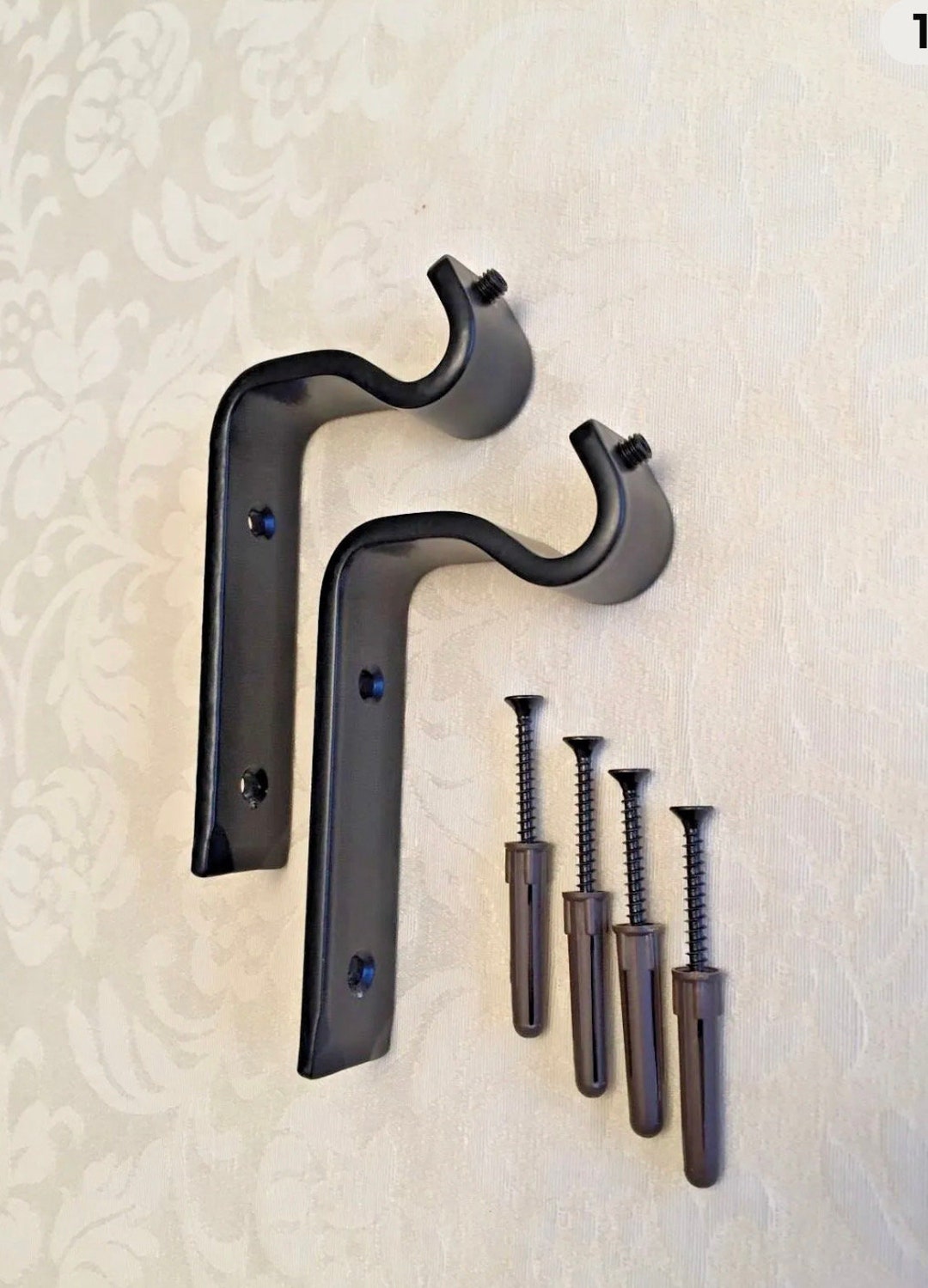 1 X Wrought Iron Metal Curtain Wall Bracket Hanger in Black ...
