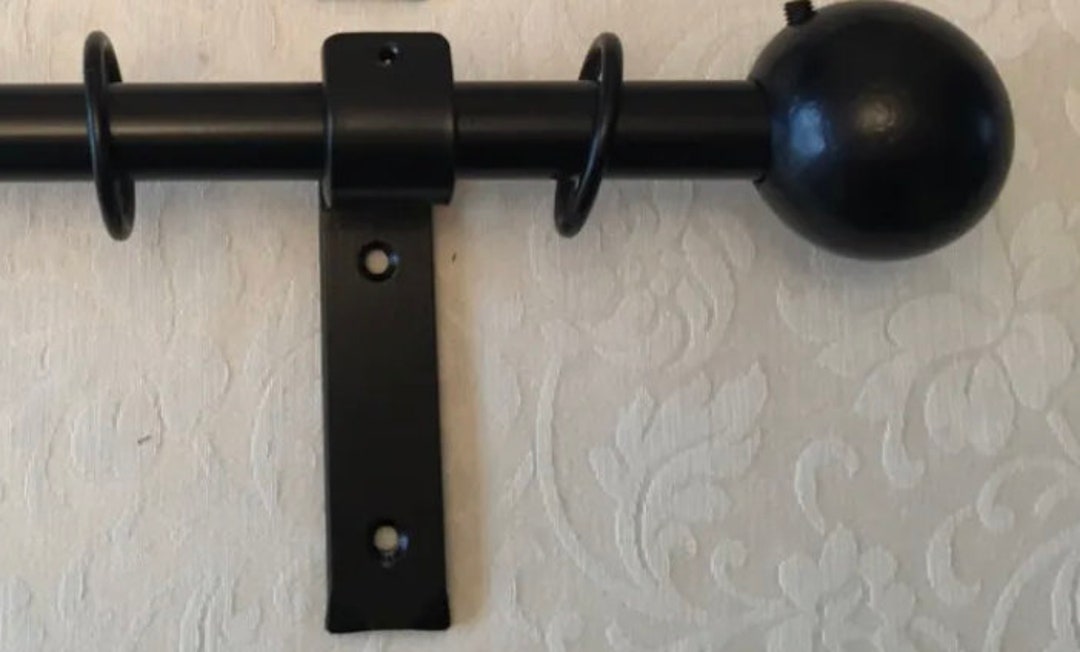 Cannon Ball End Wrought Iron Metal Curtain Pole Rod Set in Black ...