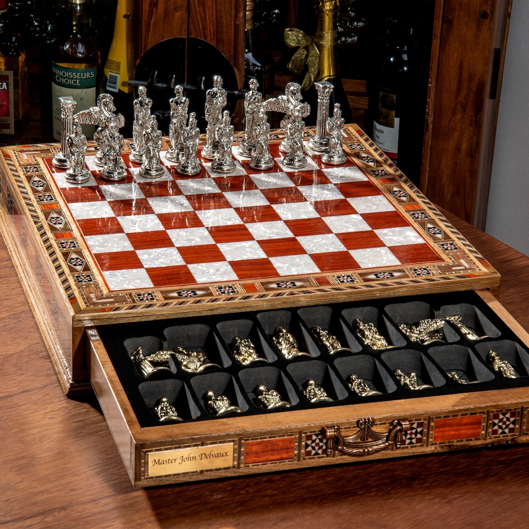 16.5 Luxury Chess Set, Personalized Wooden Chess Board With Storage ...