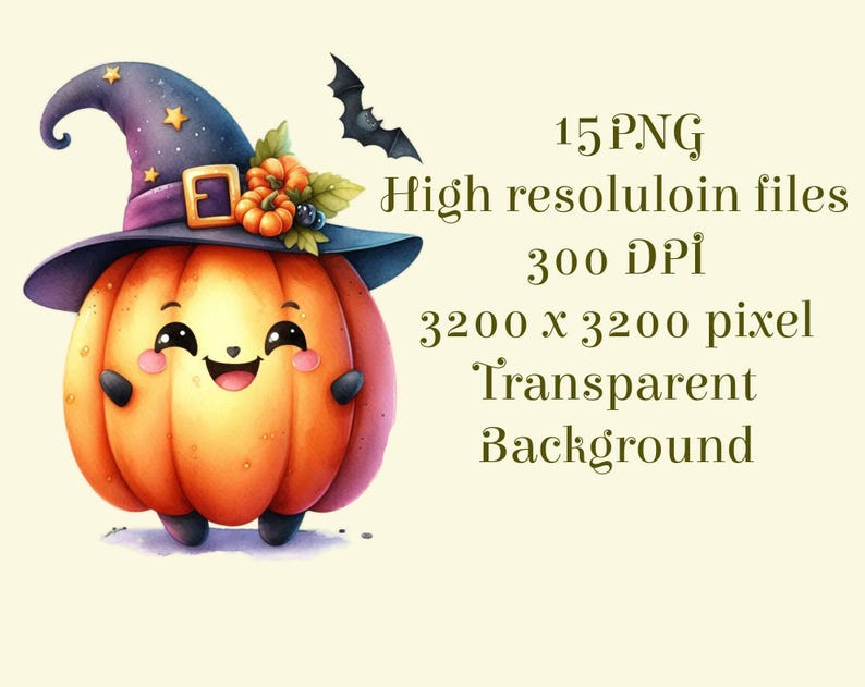 Cute Pumpkin, Halloween Clipart Set for Crafting, 15 PNG Halloween ...