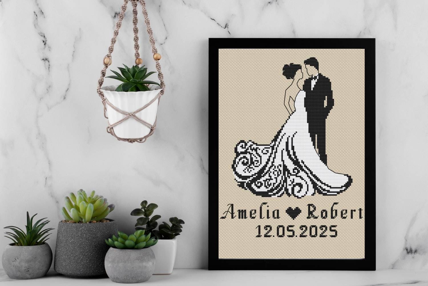 Personalized Wedding Silhouette Cross Stitch Pattern: Custom Bride ...
