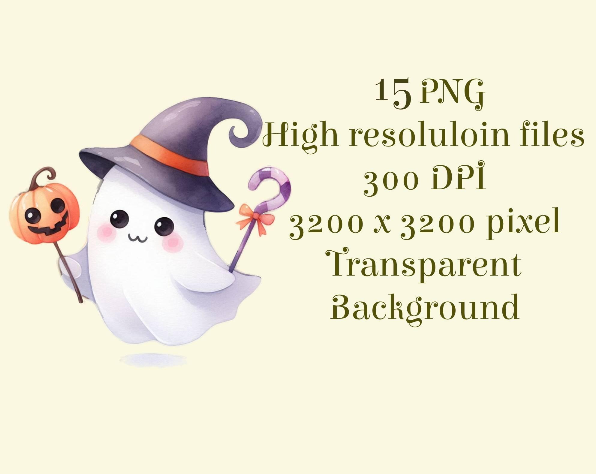 Watercolor Cute Ghost Clipart, Happy Halloween Clipart, 15 PNG ...