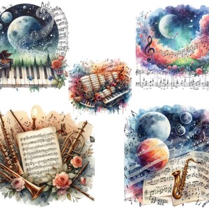 Watercolor Musical Notes Clipart: Abstract Music Symbols PNG (digital ...