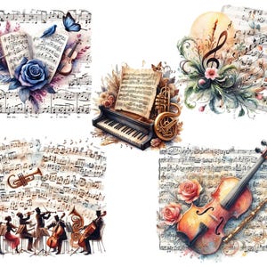 Watercolor Musical Notes Clipart: Abstract Music Symbols PNG (digital ...