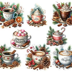 Watercolor Christmas Coffee Clipart, Cozy Christmas Clipart, Coffee ...