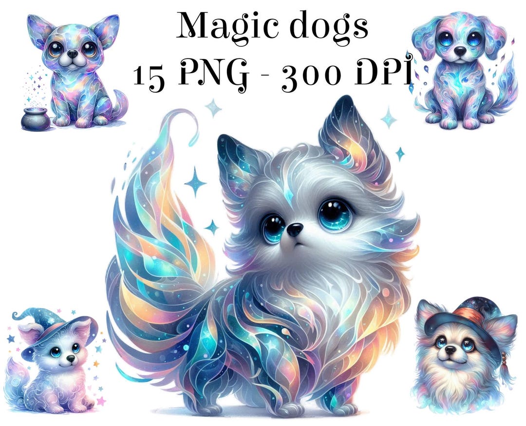 Watercolor Celestial Dog Clipart: Magical PNG Bundle (15 Files) - Etsy
