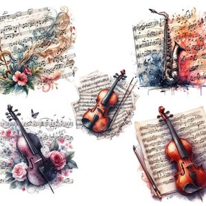 Watercolor Musical Notes Clipart: Abstract Music Symbols PNG (digital ...