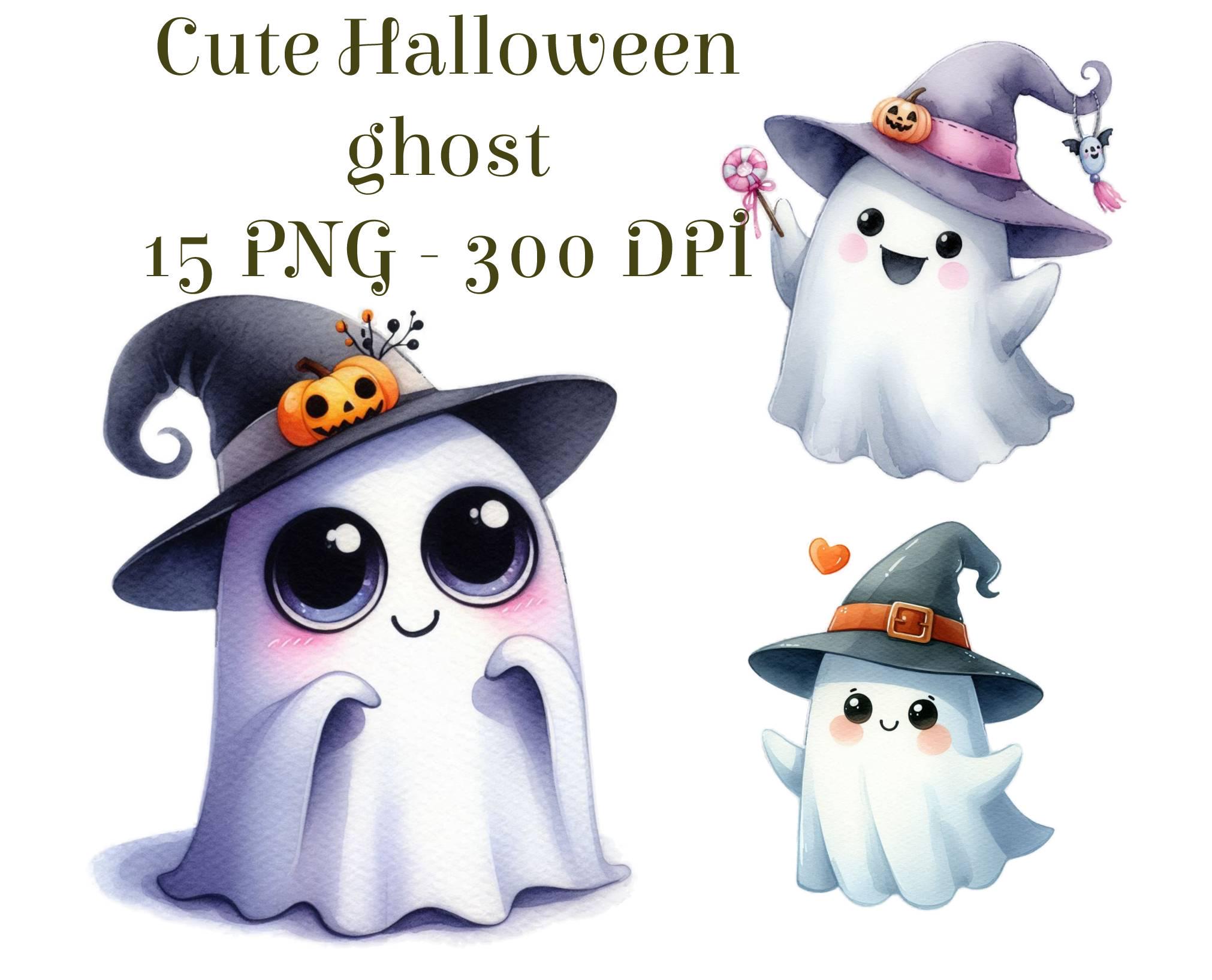 Watercolor Cute Ghost Clipart, Happy Halloween Clipart, 15 PNG ...