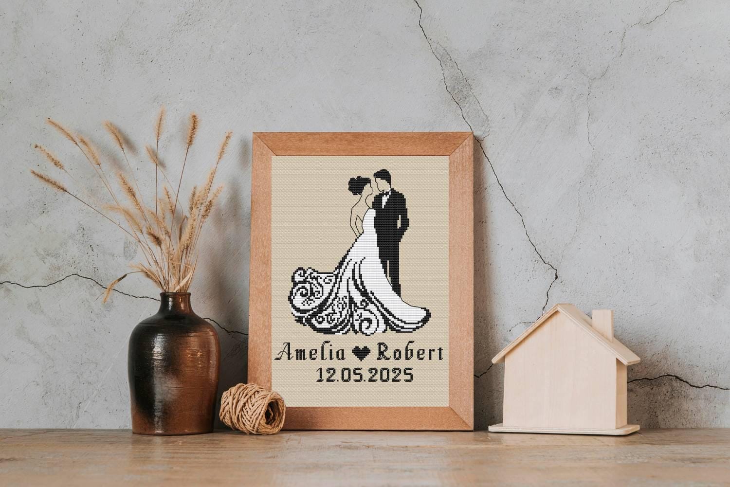 Personalized Wedding Silhouette Cross Stitch Pattern: Custom Bride ...