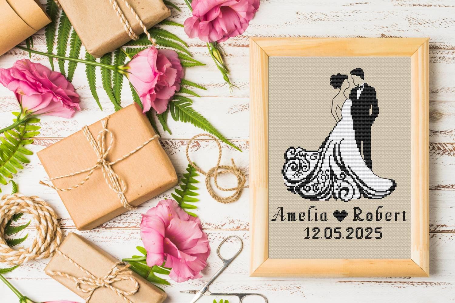 Personalized Wedding Silhouette Cross Stitch Pattern: Custom Bride ...